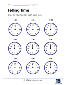 Telling Time Worksheets | Reading Clocks - 15 Worksheets.com