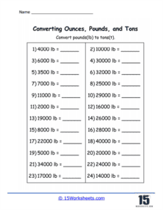 Ounces, Pounds, and Tons Worksheets - 15 Worksheets.com