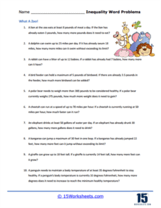 Inequality Word Problem Worksheets