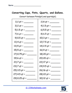 Cups, Pints, Quarts, and Gallons Worksheets - 15 Worksheets.com
