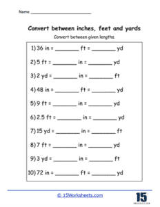 Inches, Feet, and Yards Worksheets | Measurement - 15 Worksheets.com