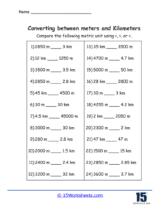 Converting Meters and Kilometers Worksheets - 15 Worksheets.com