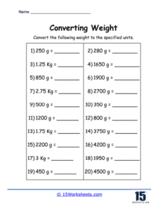 Converting Metric Units of Weight Worksheets - 15 Worksheets.com
