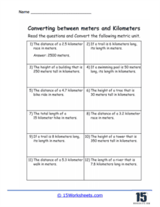 Converting Meters and Kilometers Worksheets - 15 Worksheets.com