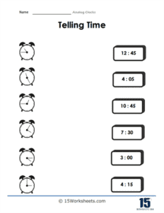Telling Time Worksheets | Reading Clocks - 15 Worksheets.com