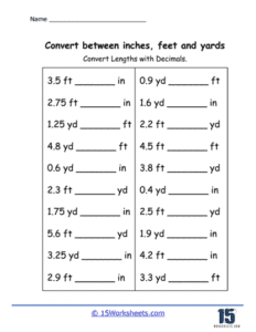 Inches, Feet, and Yards Worksheets | Measurement - 15 Worksheets.com