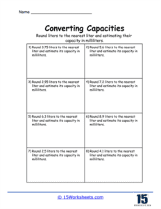 Converting Metric Units of Capacity Worksheets - 15 Worksheets.com
