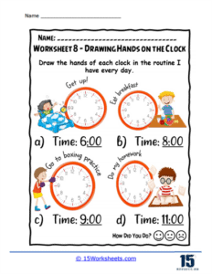 Drawing Hands on the Clock Worksheets | Clock Faces - 15 Worksheets.com