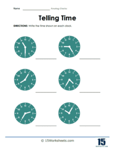 Telling Time Worksheets | Reading Clocks - 15 Worksheets.com