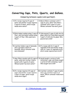 Cups, Pints, Quarts, and Gallons Worksheets - 15 Worksheets.com