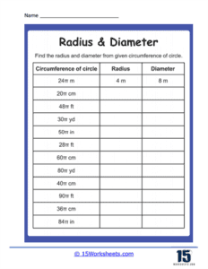Radius and Diameter Worksheets | Circle Measures - 15 Worksheets.com