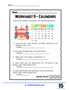 Reading Calendars Worksheets - 15 Worksheets.com