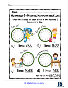 Drawing Hands on the Clock Worksheets | Clock Faces - 15 Worksheets.com