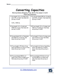 Converting Metric Units of Capacity Worksheets - 15 Worksheets.com