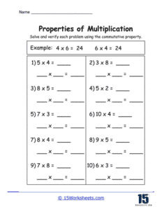 Properties of Multiplication Worksheets | Conceptual Fluency - 15 ...