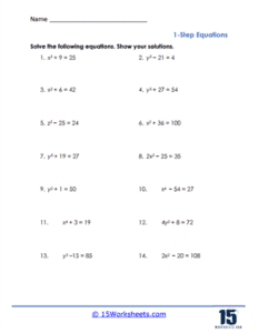 One Step Equations Worksheets - 15 Worksheets.com