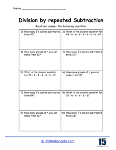 Division as Repeated Subtraction Worksheets - 15 Worksheets.com