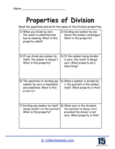 Properties of Division Worksheets - 15 Worksheets.com