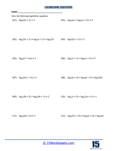 Logarithmic Equations Worksheets - 15 Worksheets.com