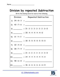 Division as Repeated Subtraction Worksheets - 15 Worksheets.com