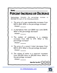 Percent Increase or Decrease Worksheets - 15 Worksheets.com