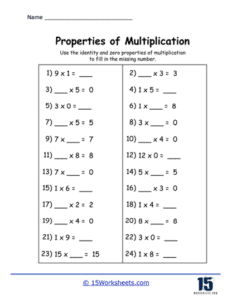 Properties of Multiplication Worksheets | Conceptual Fluency - 15 ...