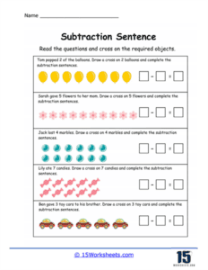 Subtraction Sentence Worksheets - 15 Worksheets.com