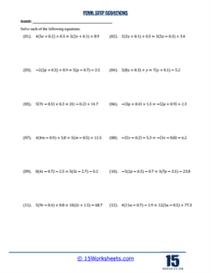 Four Step Equations Worksheets - 15 Worksheets.com