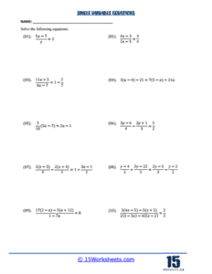 Single Variable Equations Worksheets - 15 Worksheets.com