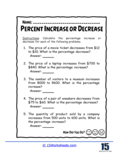 Percent Increase or Decrease Worksheets - 15 Worksheets.com