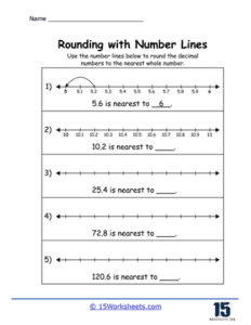 Round Using Number Lines Worksheets | Visual Rounding - 15 Worksheets.com