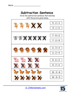 Subtraction Sentence Worksheets - 15 Worksheets.com