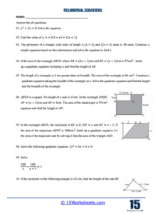 Polynomial Equations Worksheets | Algebra Helpers - 15 Worksheets.com