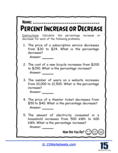 Percent Increase or Decrease Worksheets - 15 Worksheets.com