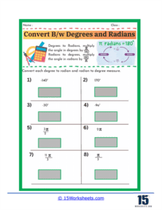 Converting Degrees and Radians Worksheets - 15 Worksheets.com