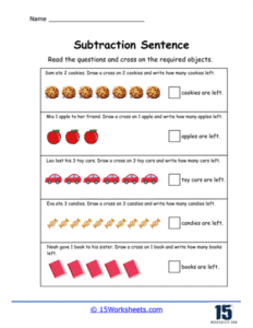 Subtraction Sentence Worksheets - 15 Worksheets.com