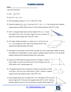 Polynomial Equations Worksheets | Algebra Helpers - 15 Worksheets.com