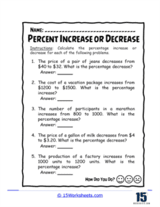 Percent Increase or Decrease Worksheets - 15 Worksheets.com