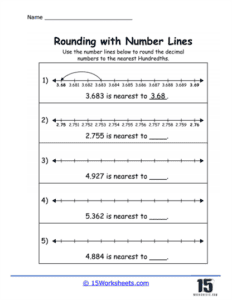 Round Using Number Lines Worksheets | Visual Rounding - 15 Worksheets.com