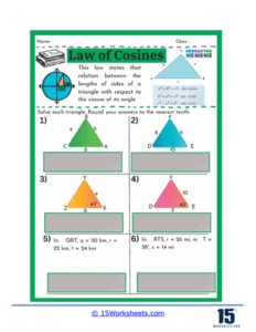 Law of Cosines Worksheets - 15 Worksheets.com