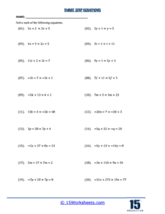 Three Step Equations Worksheets | Algebra Strategy - 15 Worksheets.com