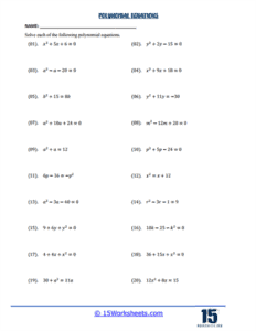 Polynomial Equations Worksheets | Algebra Helpers - 15 Worksheets.com