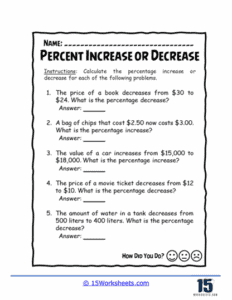Percent Increase or Decrease Worksheets - 15 Worksheets.com