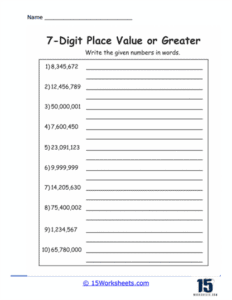7-Digit Place Value Worksheets - 15 Worksheets.com