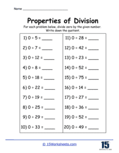 Properties of Division Worksheets - 15 Worksheets.com