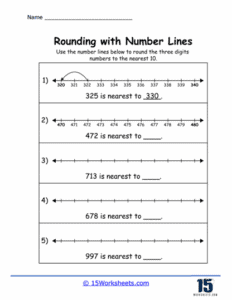 Round Using Number Lines Worksheets | Visual Rounding - 15 Worksheets.com