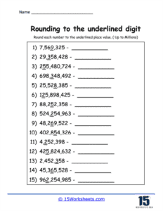 Rounding to Underlined Place Worksheets - 15 Worksheets.com