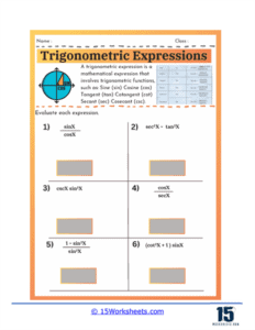 Trigonometric Expressions Worksheets | Evaluation - 15 Worksheets.com