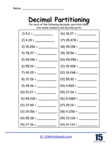 Decimal Partitioning Worksheets - 15 Worksheets.com