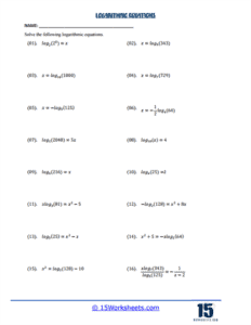 Logarithmic Equations Worksheets - 15 Worksheets.com
